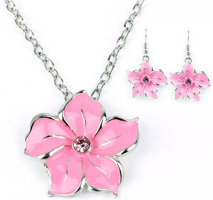 Alloy pink flower necklace flower bud earrings Earrings and Necklace Set BJX4339