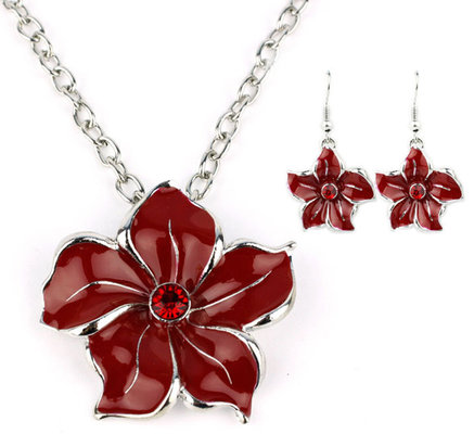 Alloy pink flower necklace flower bud earrings Earrings and Necklace Set BJX4339