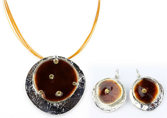 High-grade alloy rhinestone necklace pie Titan earrings Helios Pendant Enamel Round Earrings and Necklace Set BJX4340