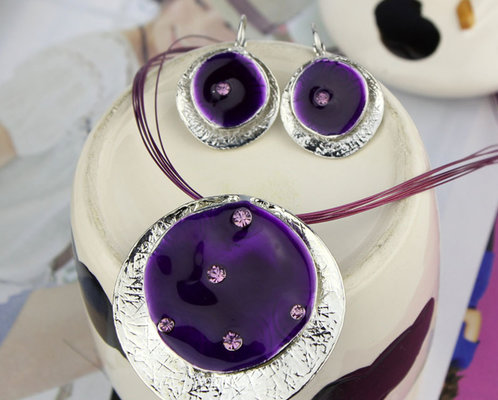 High-grade alloy rhinestone necklace pie Titan earrings Helios Pendant Enamel Round Earrings and Necklace Set BJX4340