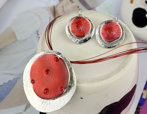 High-grade alloy rhinestone necklace pie Titan earrings Helios Pendant Enamel Round Earrings and Necklace Set BJX4340