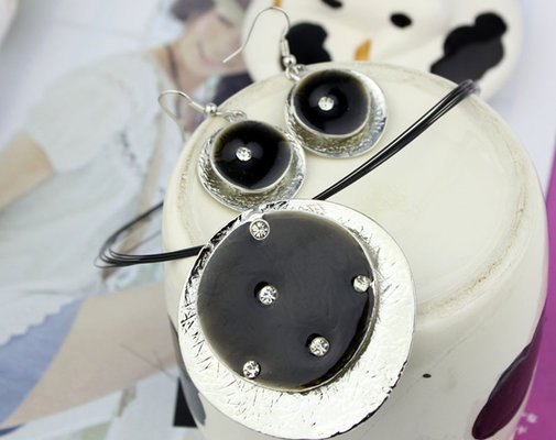 High-grade alloy rhinestone necklace pie Titan earrings Helios Pendant Enamel Round Earrings and Necklace Set BJX4340