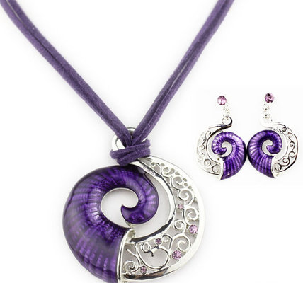 High-grade alloy purple rhinestone necklace Tornado earrings Tornado necklace Whirlpool Earrings and Necklace  BJX4341