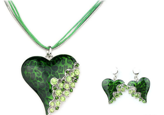 Alloy green heart-shaped necklace Purple Enamel Heart Necklace Heart Earrings Red Heart Jewelry Set BJX4343