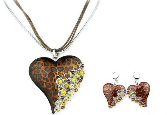Alloy green heart-shaped necklace Purple Enamel Heart Necklace Heart Earrings Red Heart Jewelry Set BJX4343