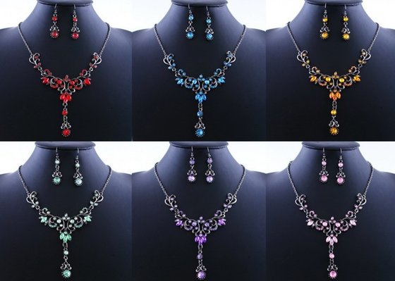 Pink necklace wholesale fashion alloy rhinestone necklace flower bridal necklace 19732