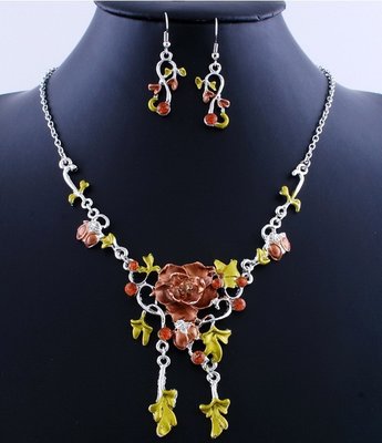 Alloy Necklace Earrings Set Jewelry wholesale flowers Suits Rose necklace factory 19755