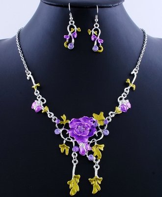 Alloy Necklace Earrings Set Jewelry wholesale flowers Suits Rose necklace factory 19755