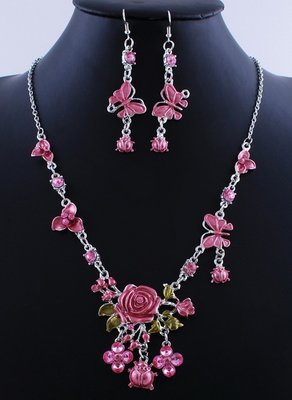 Set Wholesale Fashion Necklaces Rhinestone Butterfly Flower Bridal necklace jewelry 19759