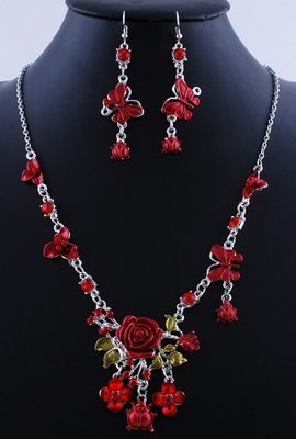 Set Wholesale Fashion Necklaces Rhinestone Butterfly Flower Bridal necklace jewelry 19759