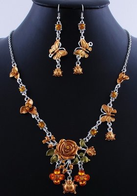 Set Wholesale Fashion Necklaces Rhinestone Butterfly Flower Bridal necklace jewelry 19759