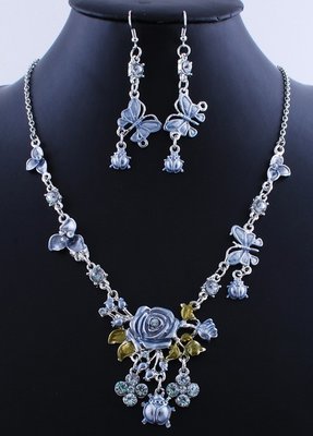 Set Wholesale Fashion Necklaces Rhinestone Butterfly Flower Bridal necklace jewelry 19759
