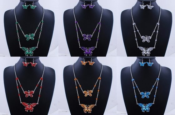 Double Butterfly Pendant jewelry selling Alloy Jewelry Set  Butterfly earrings 19765