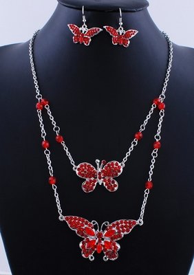 Double Butterfly Pendant jewelry selling Alloy Jewelry Set  Butterfly earrings 19765