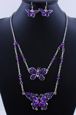 Double Butterfly Pendant jewelry selling Alloy Jewelry Set  Butterfly earrings 19765