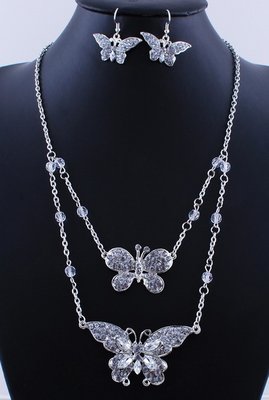 Double Butterfly Pendant jewelry selling Alloy Jewelry Set  Butterfly earrings 19765