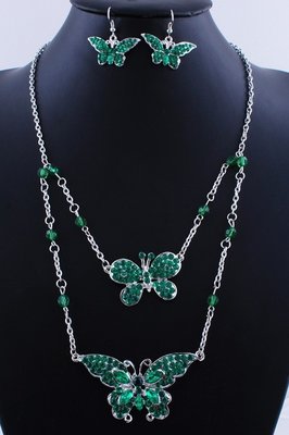 Double Butterfly Pendant jewelry selling Alloy Jewelry Set  Butterfly earrings 19765