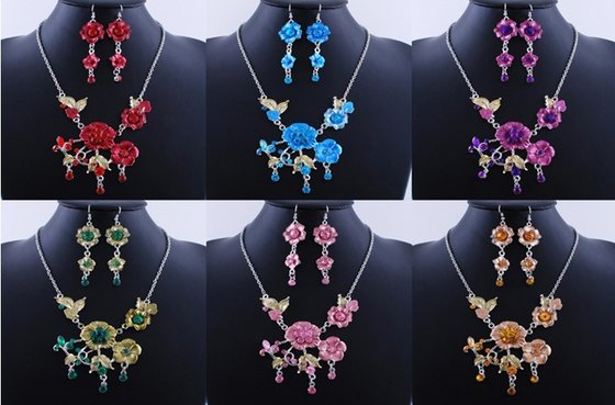 Handmade flower necklace Bud earrings jewelry Alloy flower jewelry 19769