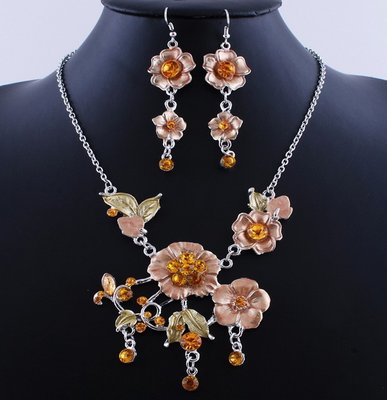 Handmade flower necklace Bud earrings jewelry Alloy flower jewelry 19769