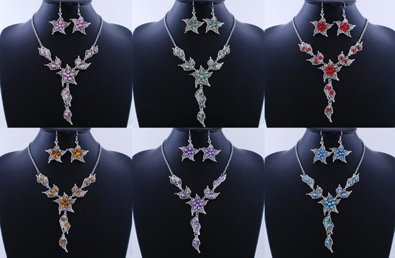 Bride star necklace Star Earrings Set Leaves money alloy Jewelry Set 19776