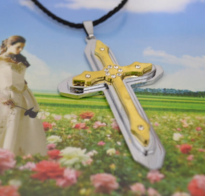Three golden cross Cross center Steel-colored crucifix Couple Cross SZJ-8002