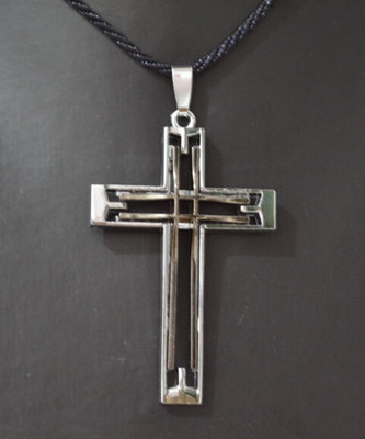 Pierced Cross Retro double necklace Black Cross SZJ-8010