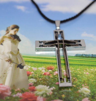 Pierced Cross Retro double necklace Black Cross SZJ-8010
