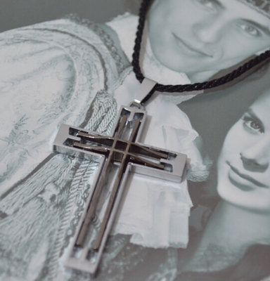 Pierced Cross Retro double necklace Black Cross SZJ-8010