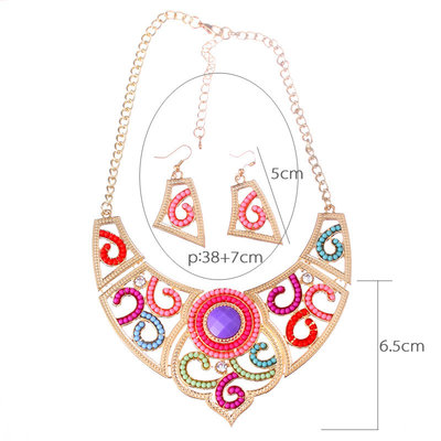 Vintage jewelry alloy hollow beads necklace with diamond earrings clavicle MD-1435