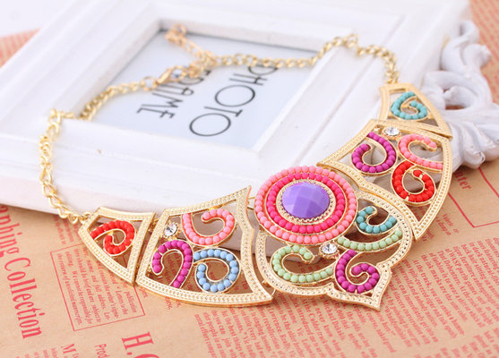 Vintage jewelry alloy hollow beads necklace with diamond earrings clavicle MD-1435