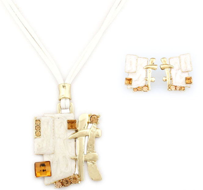 Golden rectangle necklace rope necklace dripping symbol earrings symbol necklace Jewelry Set BJX4304