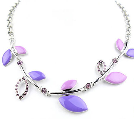 Pink leaf alloy enamel necklace earrings set pink purple leaves necklace jewelry set necklace BJX-4330