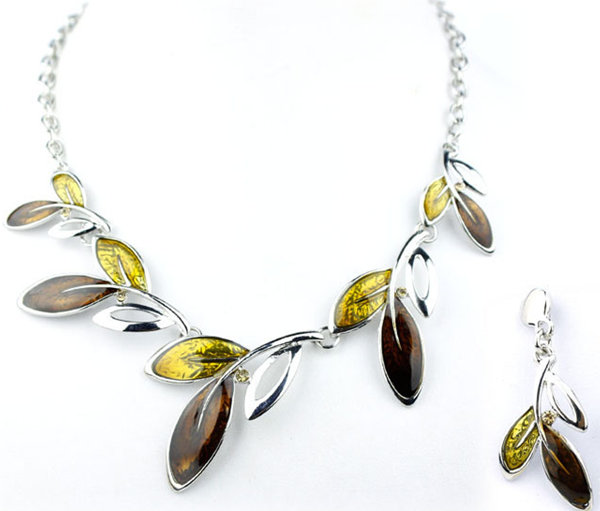 High-grade alloy rhinestone necklace earrings brown leaf drip necklace fashion jewelry accessories BJX4338