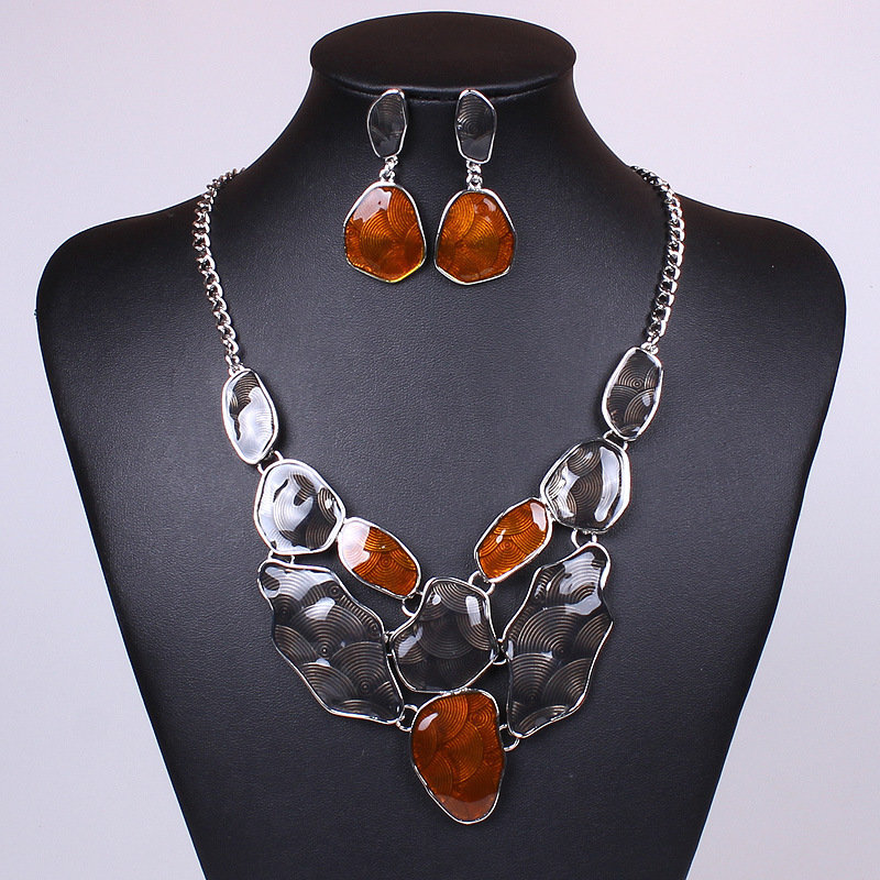 Irregular necklace Thread Necklace Ancient silver drop earrings with colored transparent oil necklace jewelry MD1417