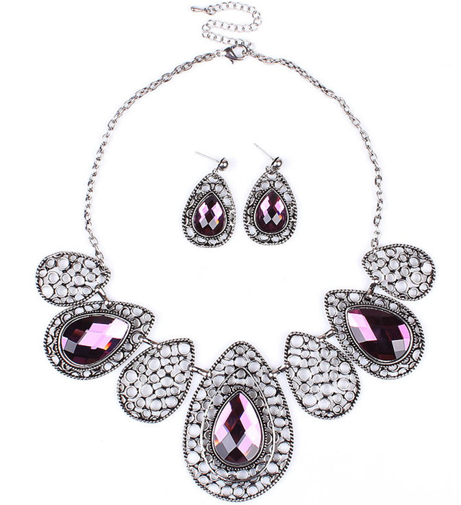 Droplets necklace Manufacturers Tibetan silver retro Droplets pendant necklace collarbone Water drop earrings  MD1422