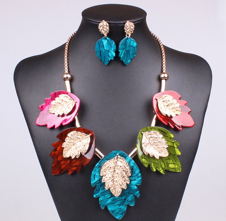 Colorful maple leaf necklace Leaf-shaped necklace Maple Leaf Earrings Colorful resin jewelry  MD1423