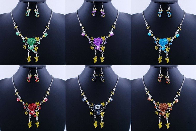 Alloy Necklace Earrings Set Jewelry wholesale flowers Suits Rose necklace factory 19755