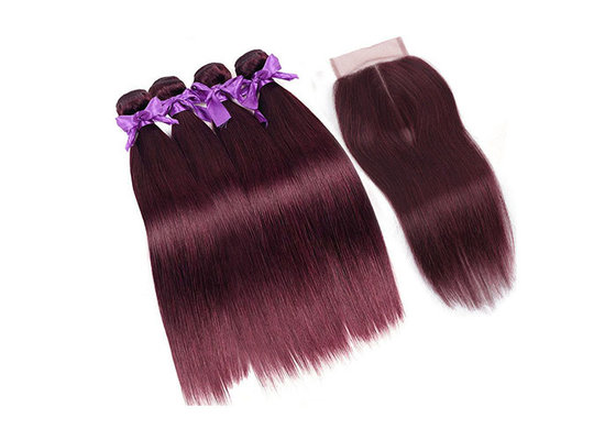 Burgundy 4 Bundles Of Hair , Dark Wine Red Weave Bundles With Closure