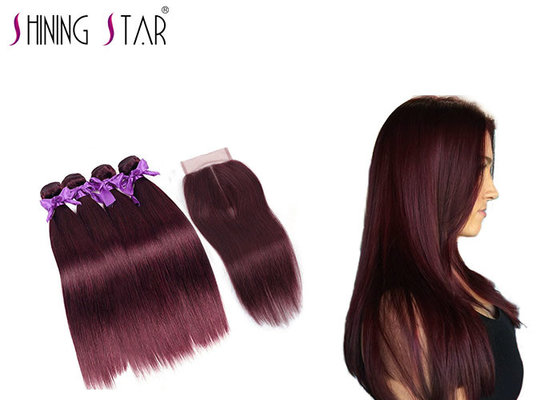 Burgundy 4 Bundles Of Hair , Dark Wine Red Weave Bundles With Closure