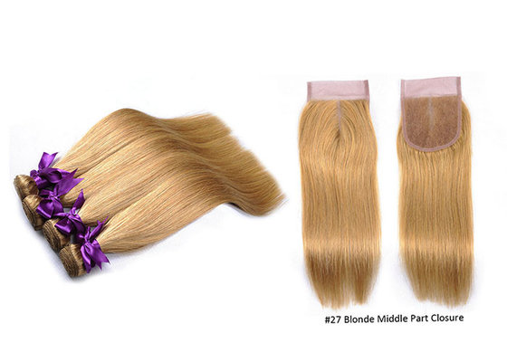 4 Pcs Straight Human Hair Bundles Chemical Acid Processing #27 Color