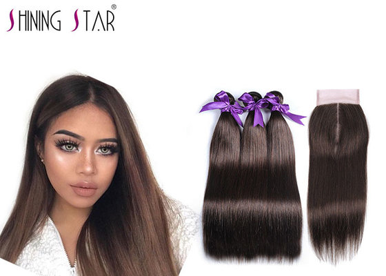 Soft Three Straight Brazilian Hair Bundles With Closure Full Cuticle Aligned