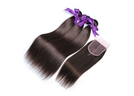 Soft Three Straight Brazilian Hair Bundles With Closure Full Cuticle Aligned