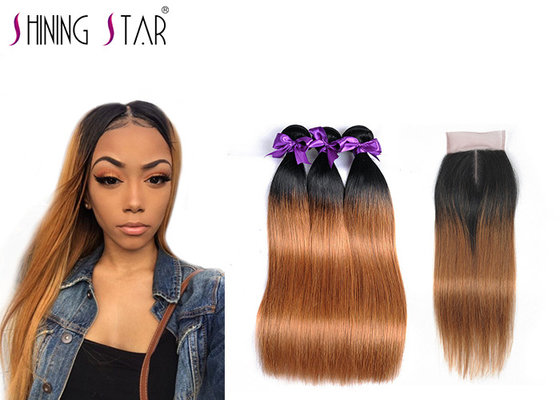 #1B30 Virgin Brazilian Remy Hair Bundles , Ombre 3 Bundles Of Brazilian Hair