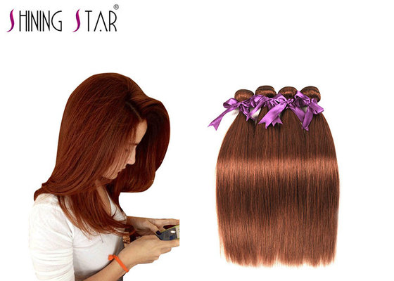 Color 33 Brown Brazilian Hair Weave / Red 4 Bundles Of Virgin Brazilian Hair