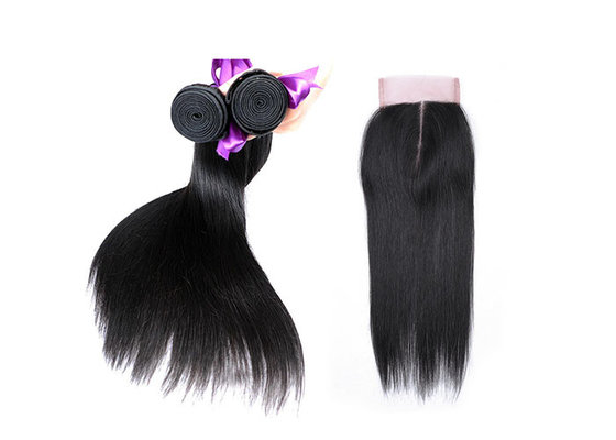 Black Unprocessed Virgin Brazilian Hair Bundles And Closure Can Be Dyed Perm Well