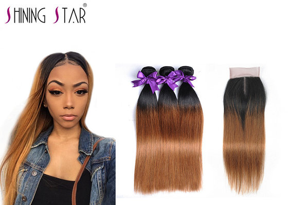 3 Pcs Straight Ombre Peruvian Hair Bundles With Closure No Chemical Process