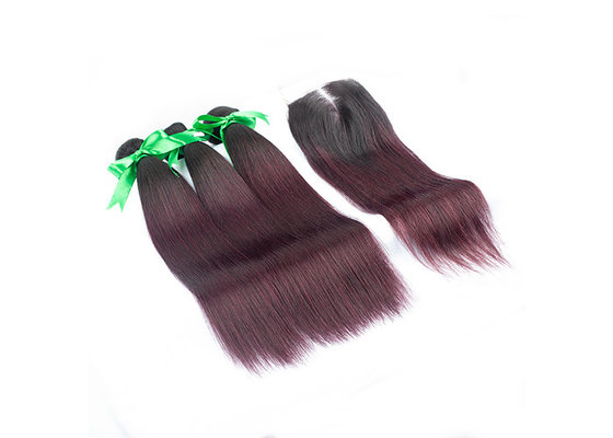 Ombre Burgundy Bundles With Closure Straight 3Pc Brazilian Dark 1B Red Hair Bundles With Closure