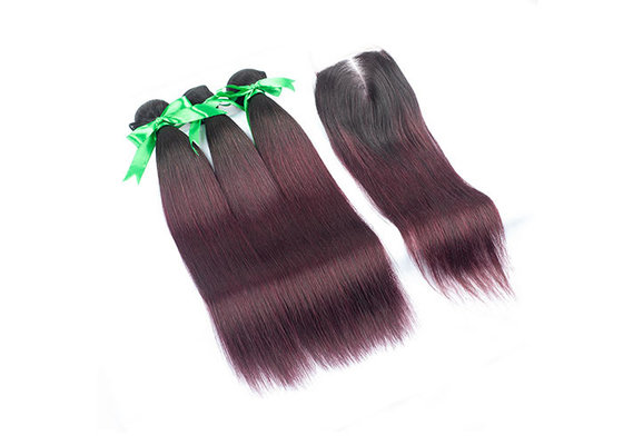 Human Hair Bundles With Lace Closure Ombre Burgundy 1B 99J Bundles With Closure