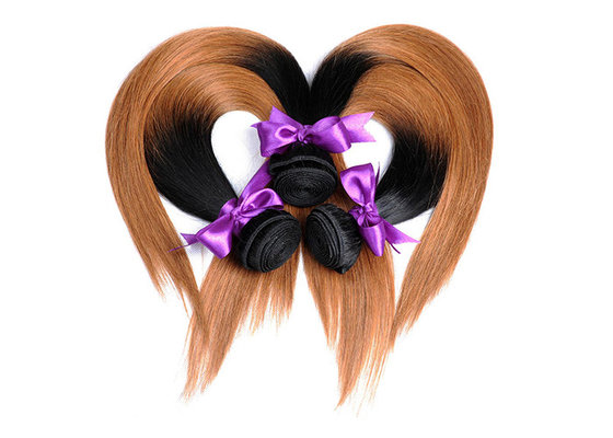 Ombre 1B30 Human Hair Bundles With Closure 3 Pcs Straight Human Hair Weave With Closure