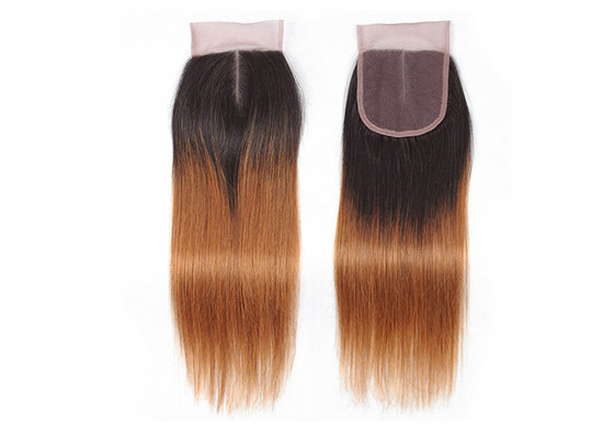 Ombre 1B30 Human Hair Bundles With Closure 3 Pcs Straight Human Hair Weave With Closure
